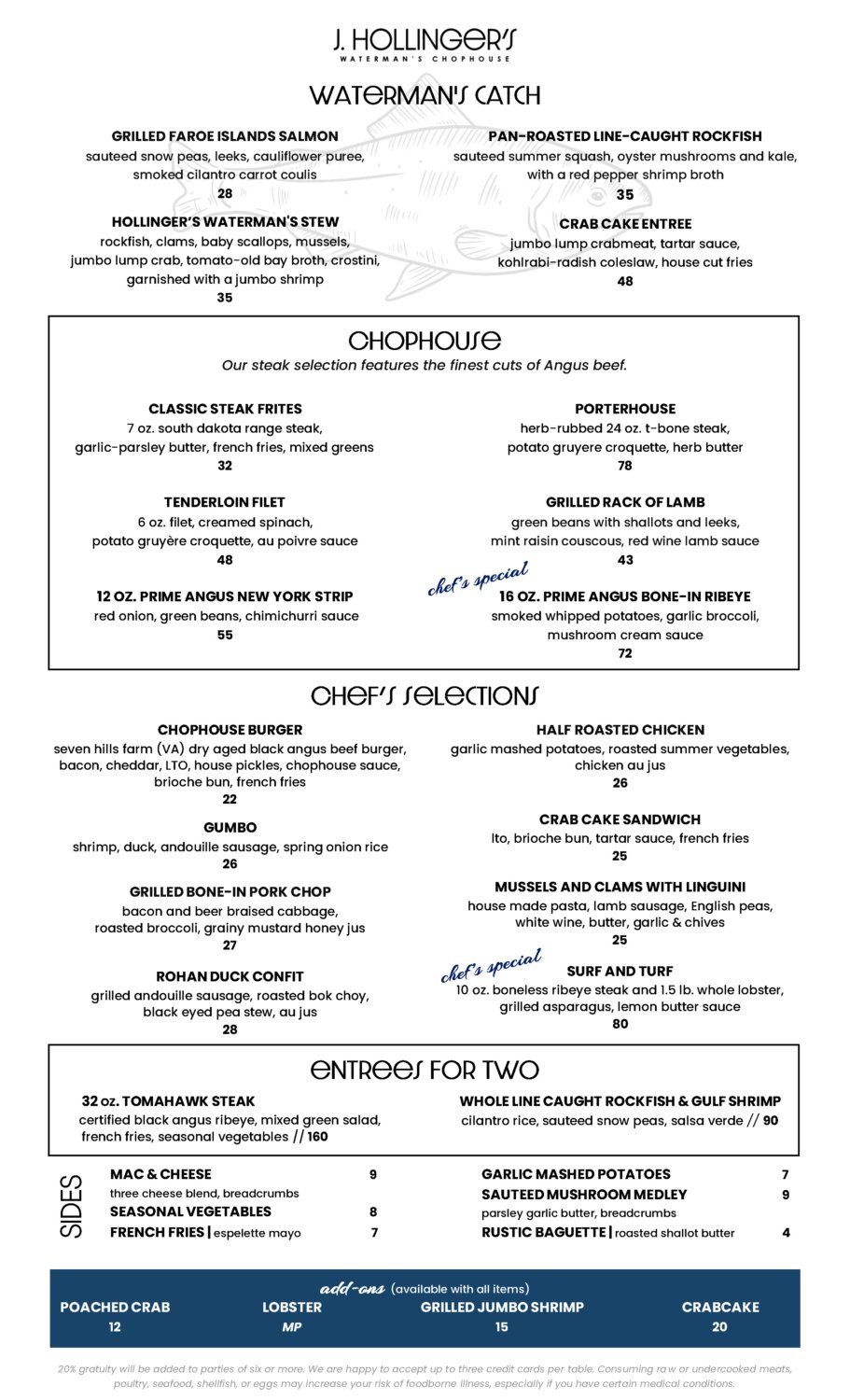 Dinner Menu - J. Hollinger's - Silver Spring, MD Restaurant
