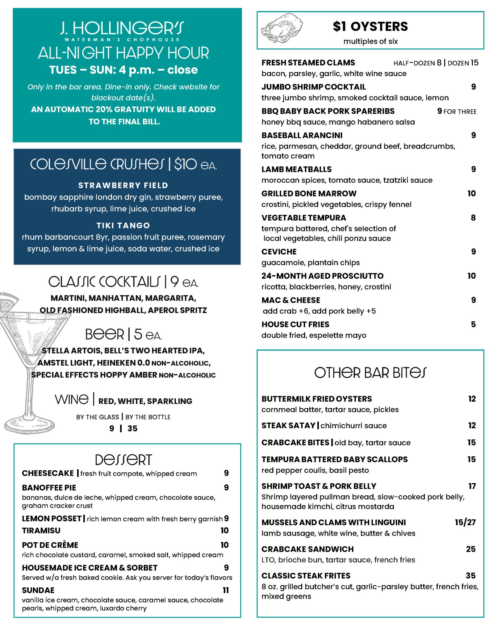 All-Night Happy Hour - J. Hollinger's - Silver Spring, MD Restaurant