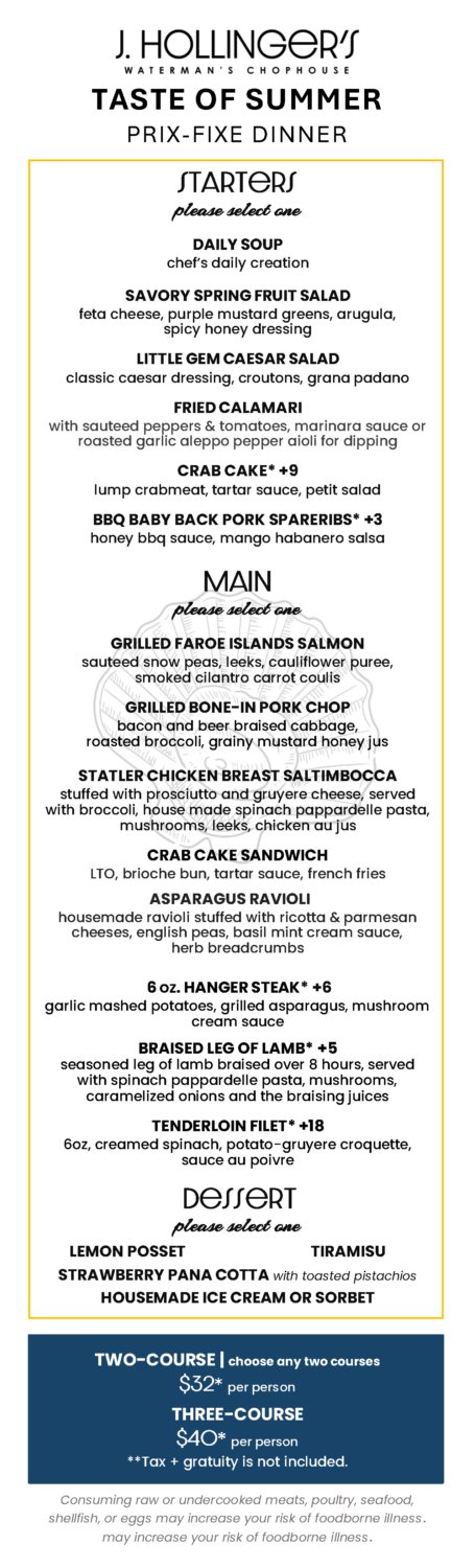 Dinner Menu - J. Hollinger's - Silver Spring, MD Restaurant