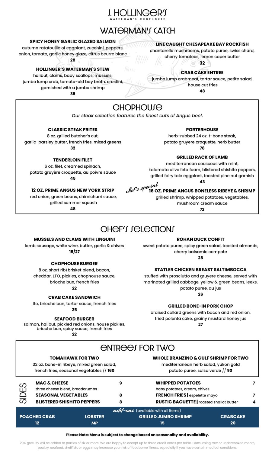 Dinner Menu - J. Hollinger's - Silver Spring, MD Restaurant
